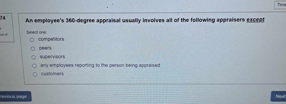 Solved 74An employee's 360-degree appraisal usually involves | Chegg.com
