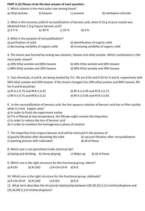 Solved PART A.(2) Please circle the best answer of each | Chegg.com