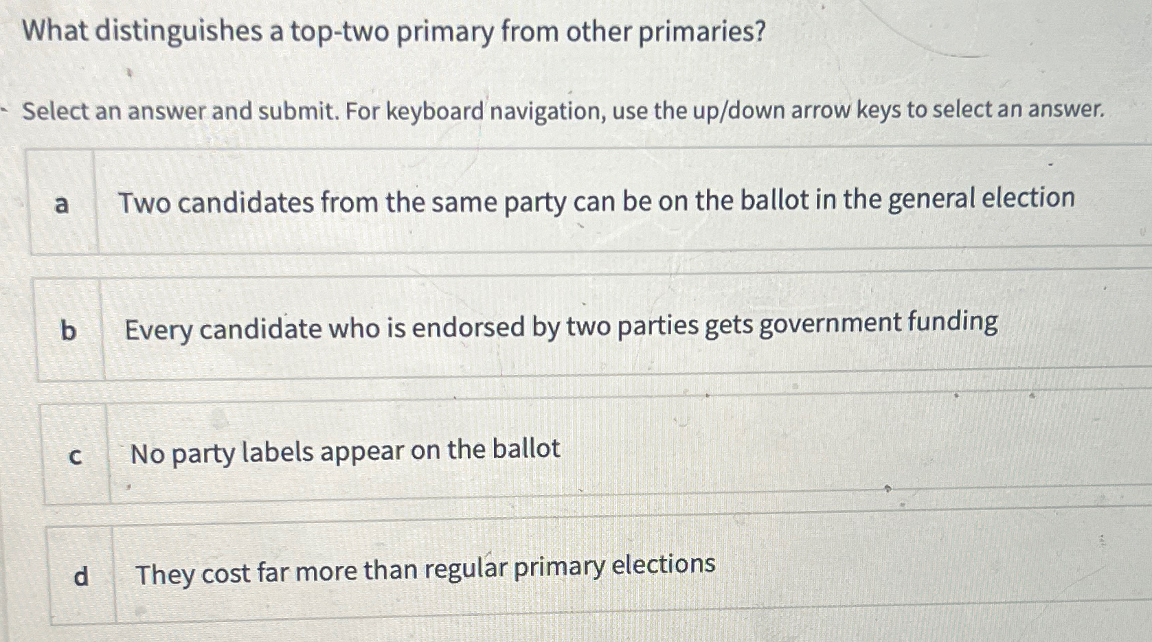 Solved What distinguishes a top-two primary from other | Chegg.com