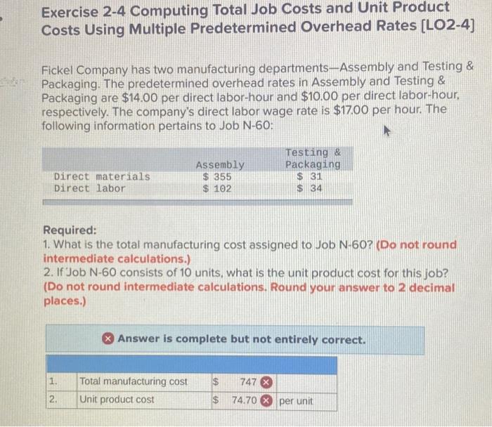 Solved Exercise 2-4 Computing Total Job Costs and Unit | Chegg.com