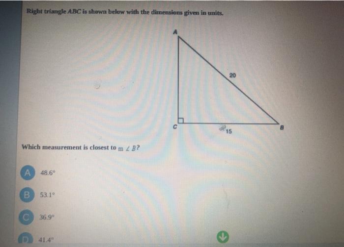 Solved Right triangle ABC is shown below with the dimensions | Chegg.com