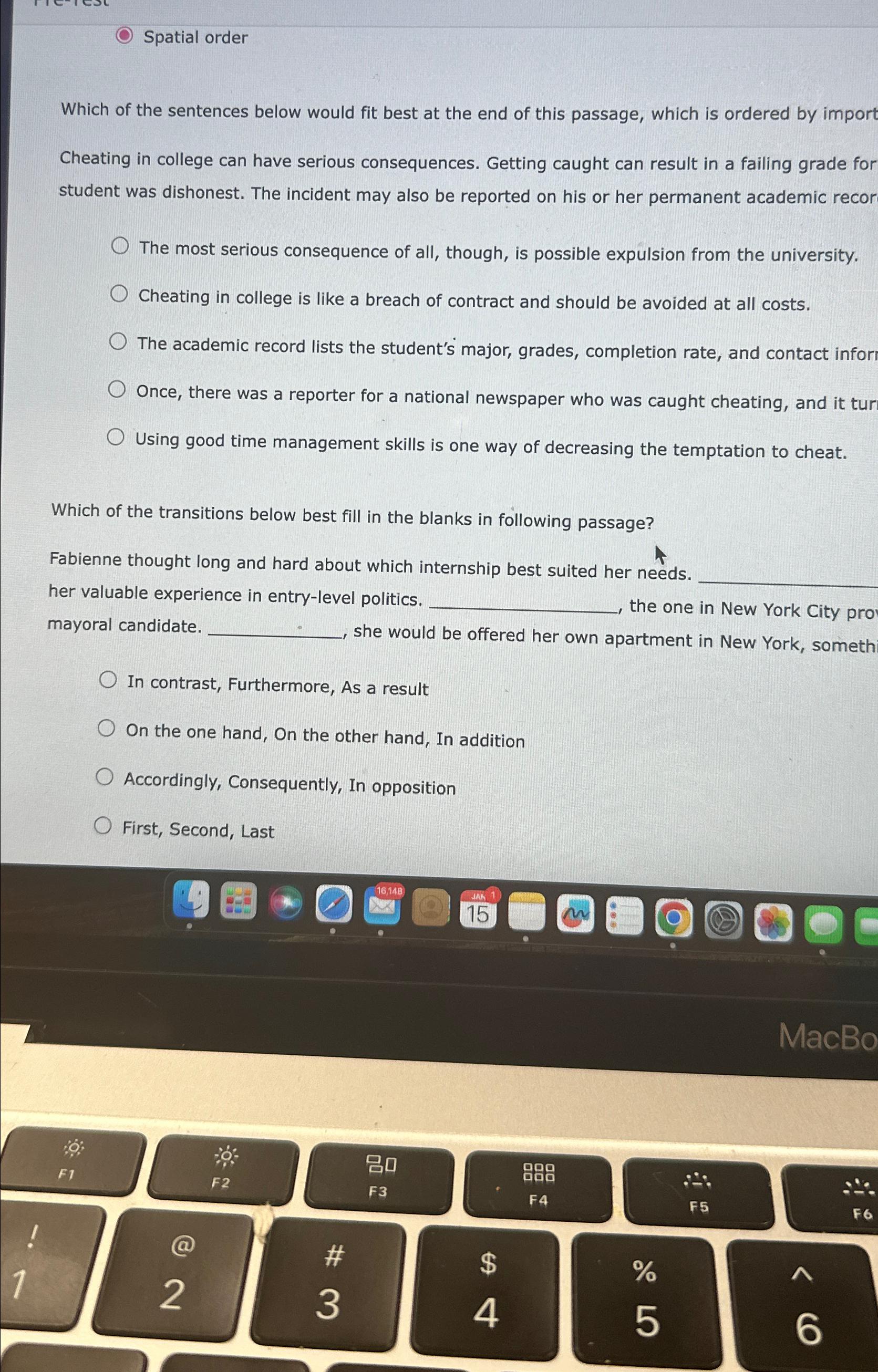 Solved Spatial orderWhich of the sentences below would fit | Chegg.com