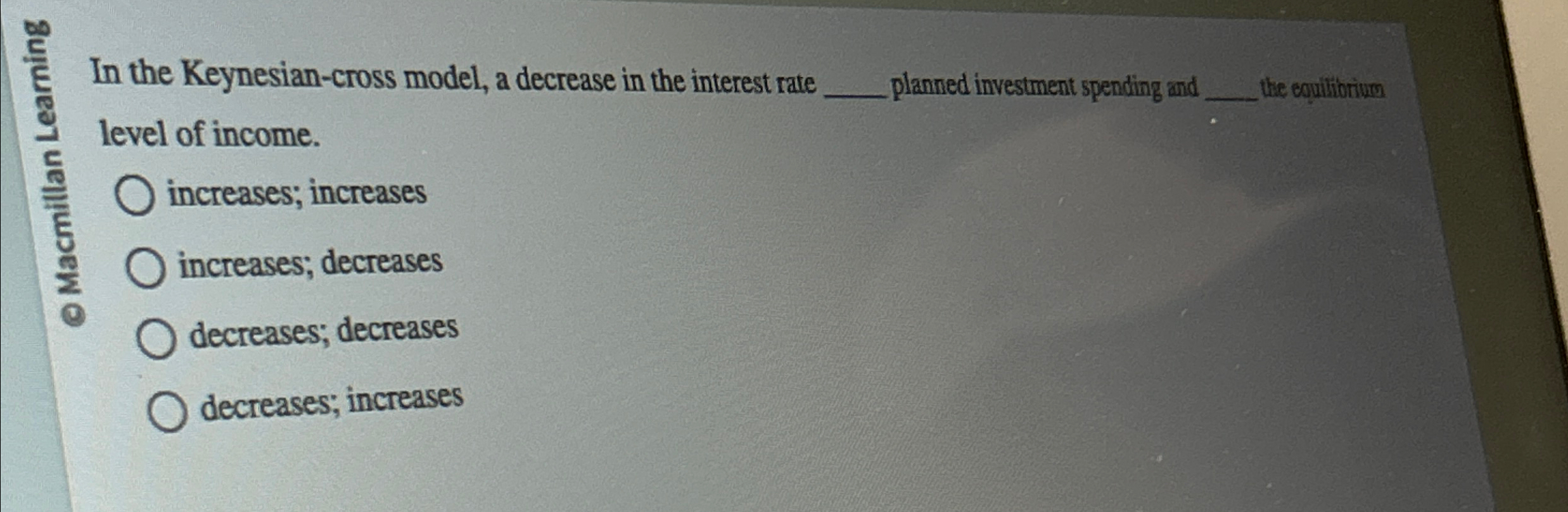 Solved In the Keynesian-cross model, a decrease in the | Chegg.com