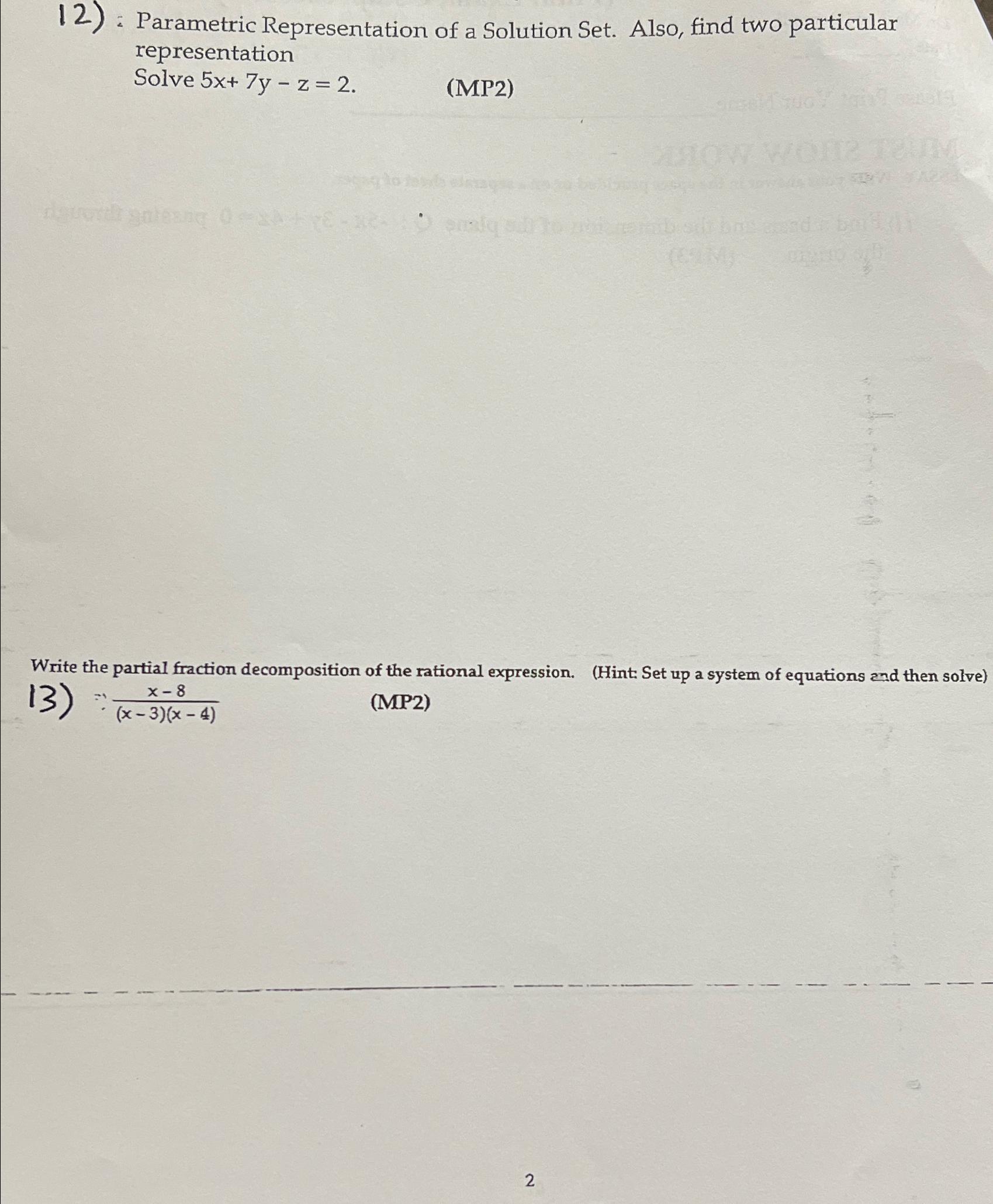 Solved Parametric Representation Of A Solution Set Also