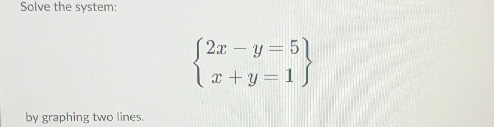 Solved Solve the system:{[2x-y=5],[x+y=1]}by graphing two | Chegg.com