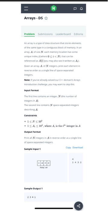 Solved Arrays - DS Problem Submissions Leaderboard Editoria | Chegg.com