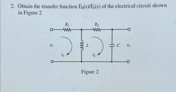 Solved 2. Obtain the transfer function E0( s)/Ei(s) of the | Chegg.com