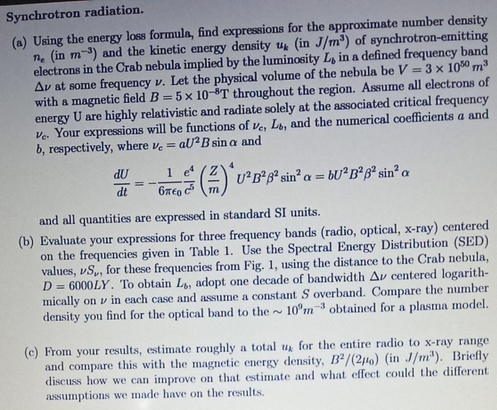 Solved Synchrotron radiation. (a) Using the energy loss | Chegg.com