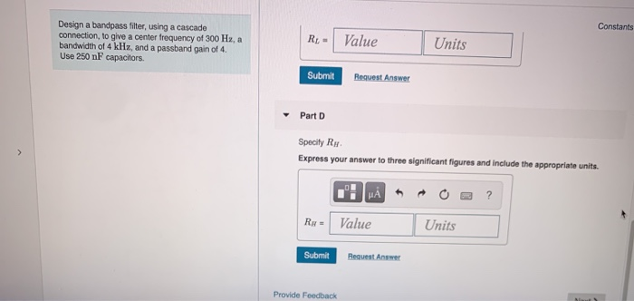 Solved Constant Design a bandpass filter, using a cascade | Chegg.com