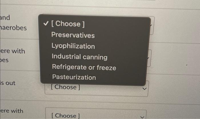 Solved Match the description to the food preservation | Chegg.com