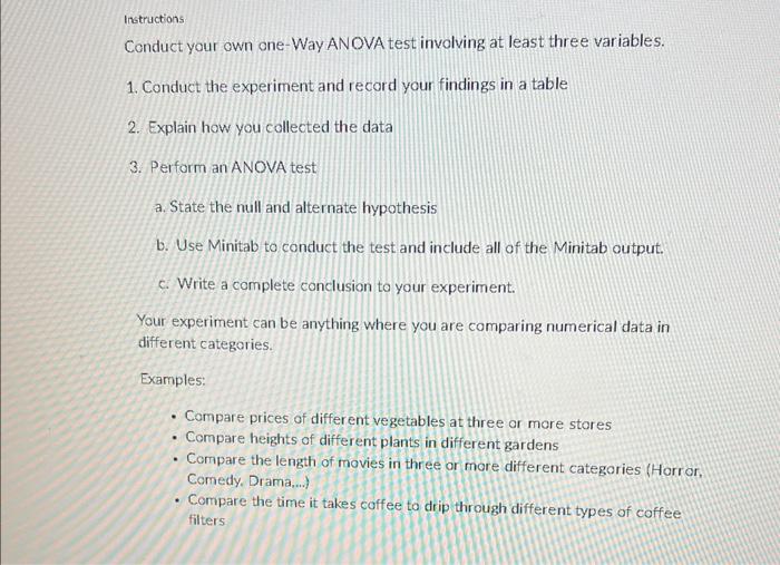 Solved Instructions Conduct your own one-Way ANOVA test | Chegg.com
