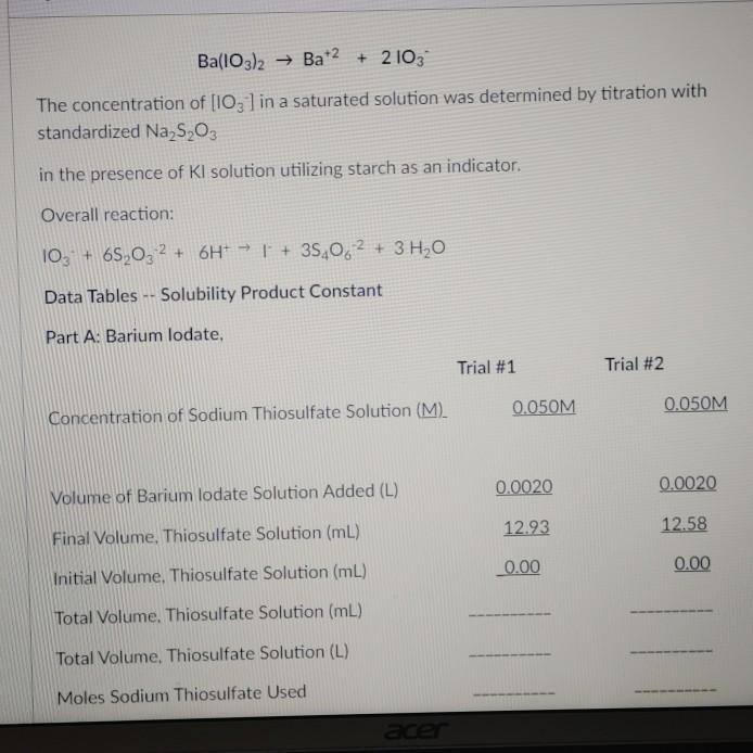 Solved Ba(IO3)2 → Bat2 + 2 103 The concentration of [10, l | Chegg.com