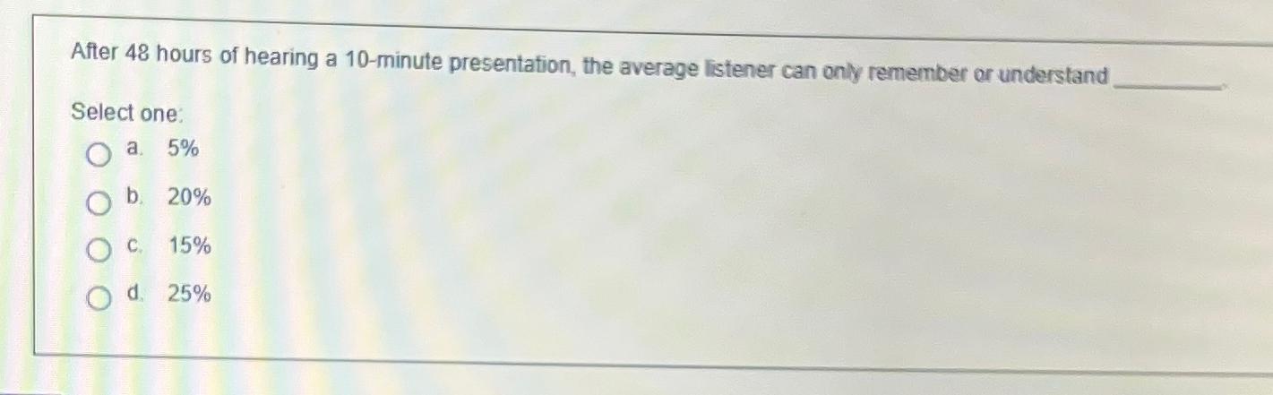 Solved After 48 ﻿hours of hearing a 10 -minute presentation, | Chegg.com