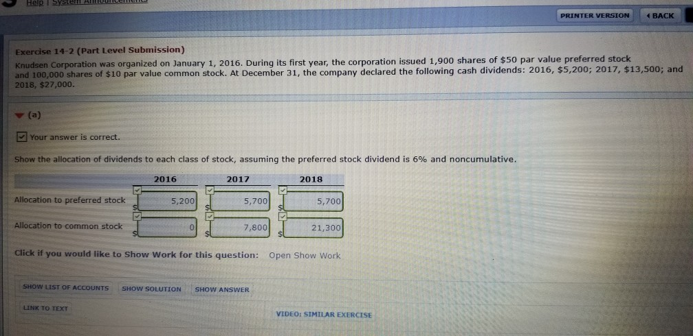 Solved Help System Amur PRINTER VERSION 4 BACK Exercise 14-2 | Chegg.com