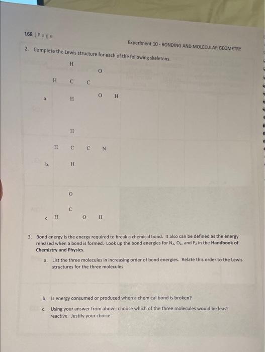 [Solved]: Experiment 10 - BONDING AND MOLECULAR GEOMETRY 2.