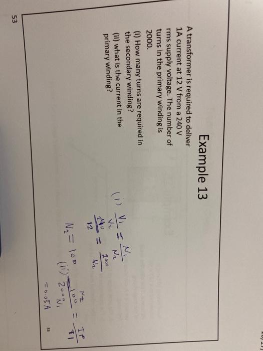 Solved EXAMPLE: Transformer Example Problem . A transformer | Chegg.com