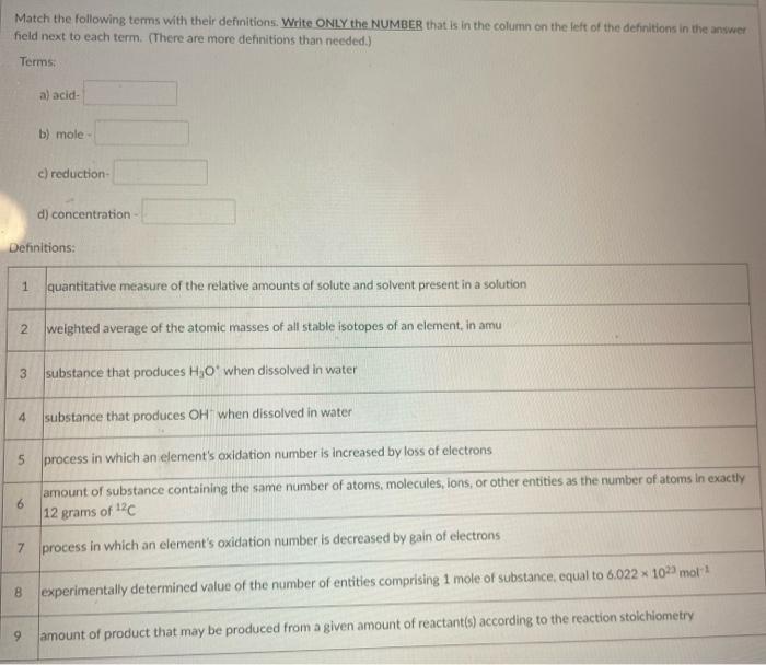 Solved Match the following terms with their definitions. | Chegg.com