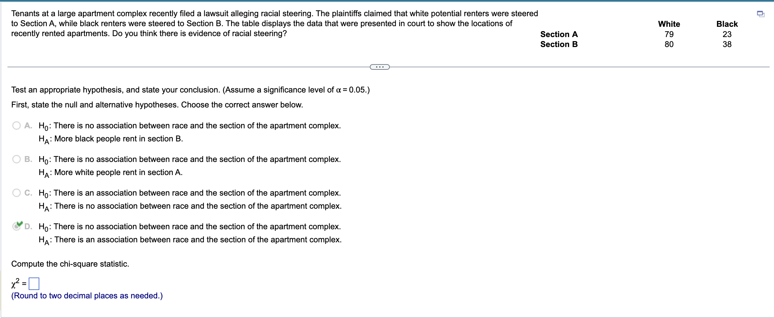 Solved Tenants at a large apartment complex recently filed a | Chegg.com