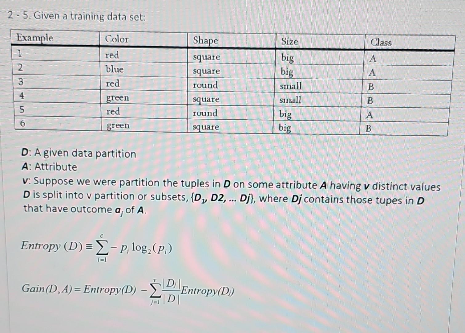 Solved 2 - 5. Given a training data set: D : A given data | Chegg.com