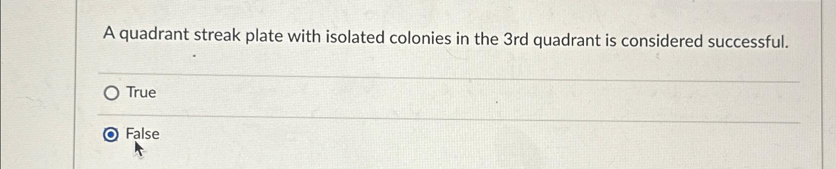 Solved A quadrant streak plate with isolated colonies in the | Chegg.com