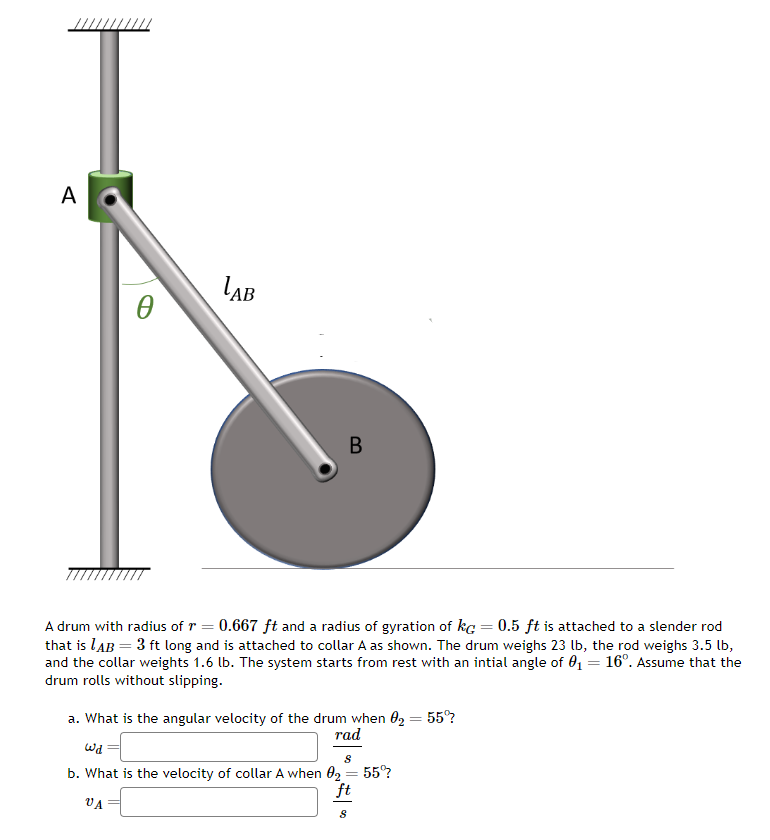 Solved A drum with radius of r=0.667ft ﻿and a radius of | Chegg.com