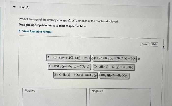 Solved Predict the sign of the entropy change, ΔrS∘, for | Chegg.com