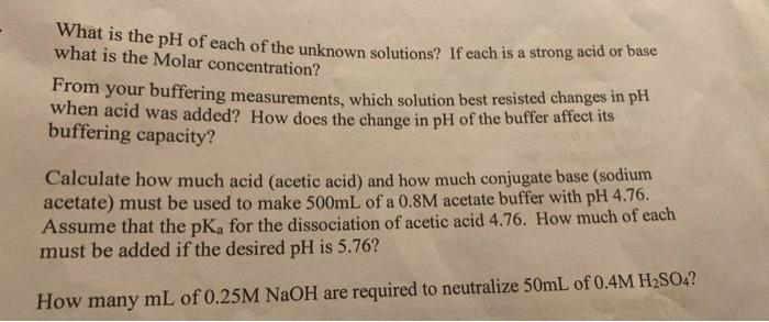 What is the pH of each of the unknown solutions? If | Chegg.com