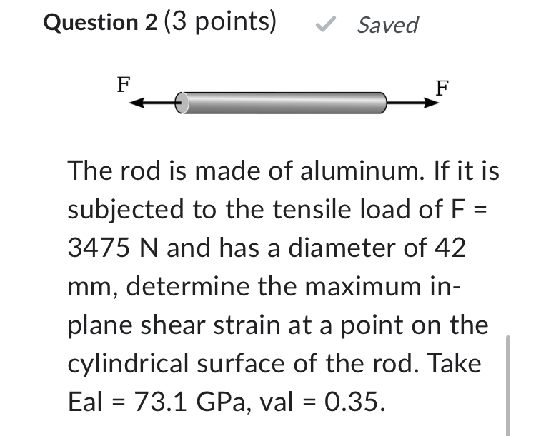 Solved Question 2 (3 ﻿points) ﻿SavedThe rod is made of | Chegg.com
