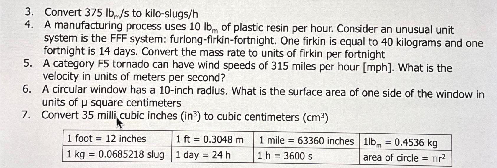 Solved Convert 375lbms ﻿to kilo-slugs/hA manufacturing | Chegg.com