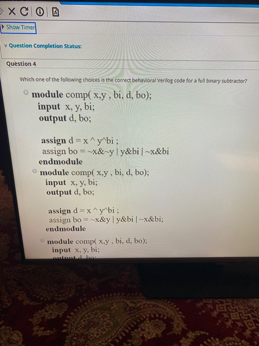 → Show Timer Question Completion Status: Question 4 | Chegg.com