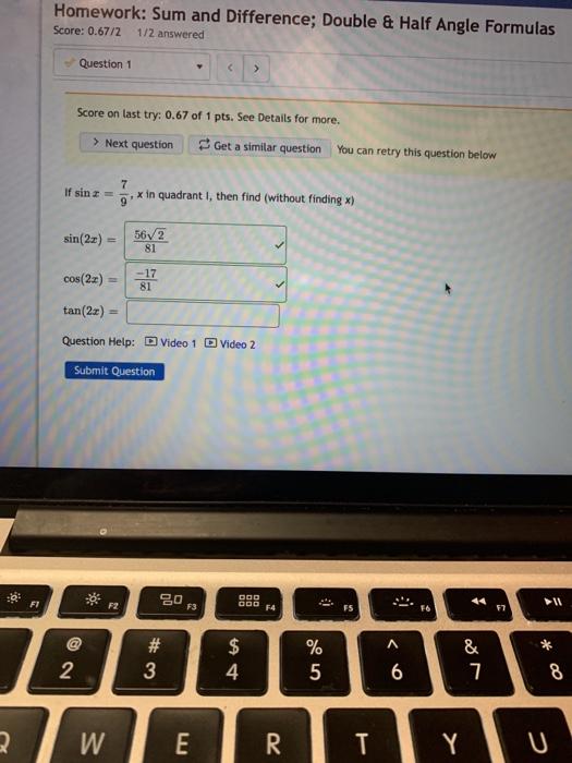 Solved Homework: Sum and Difference; Double & Half Angle | Chegg.com