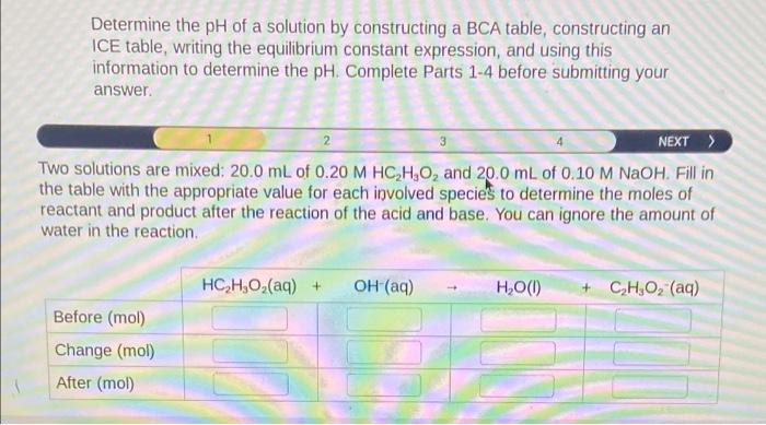 Solved Determine the pH of a solution by constructing a BCA | Chegg.com