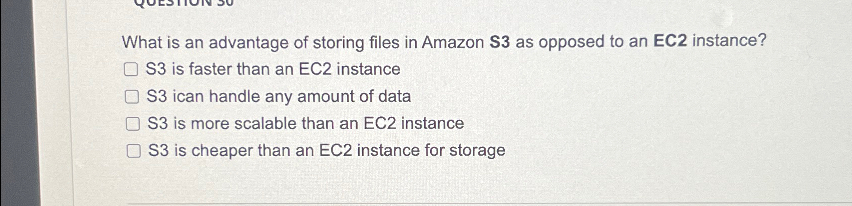Solved What is an advantage of storing files in Amazon S3 | Chegg.com