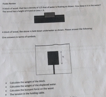 Solved Fluids ReviewA block of wood, that has a density of | Chegg.com