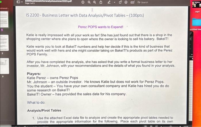 IS 2200 - Business Letter with Data Analysis/Pivot | Chegg.com