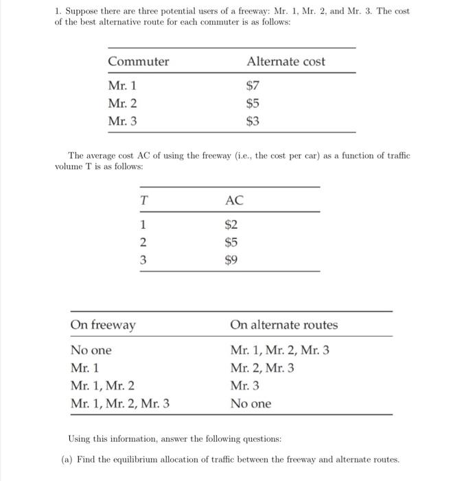 Solved 1. Suppose there are three potential users of a | Chegg.com