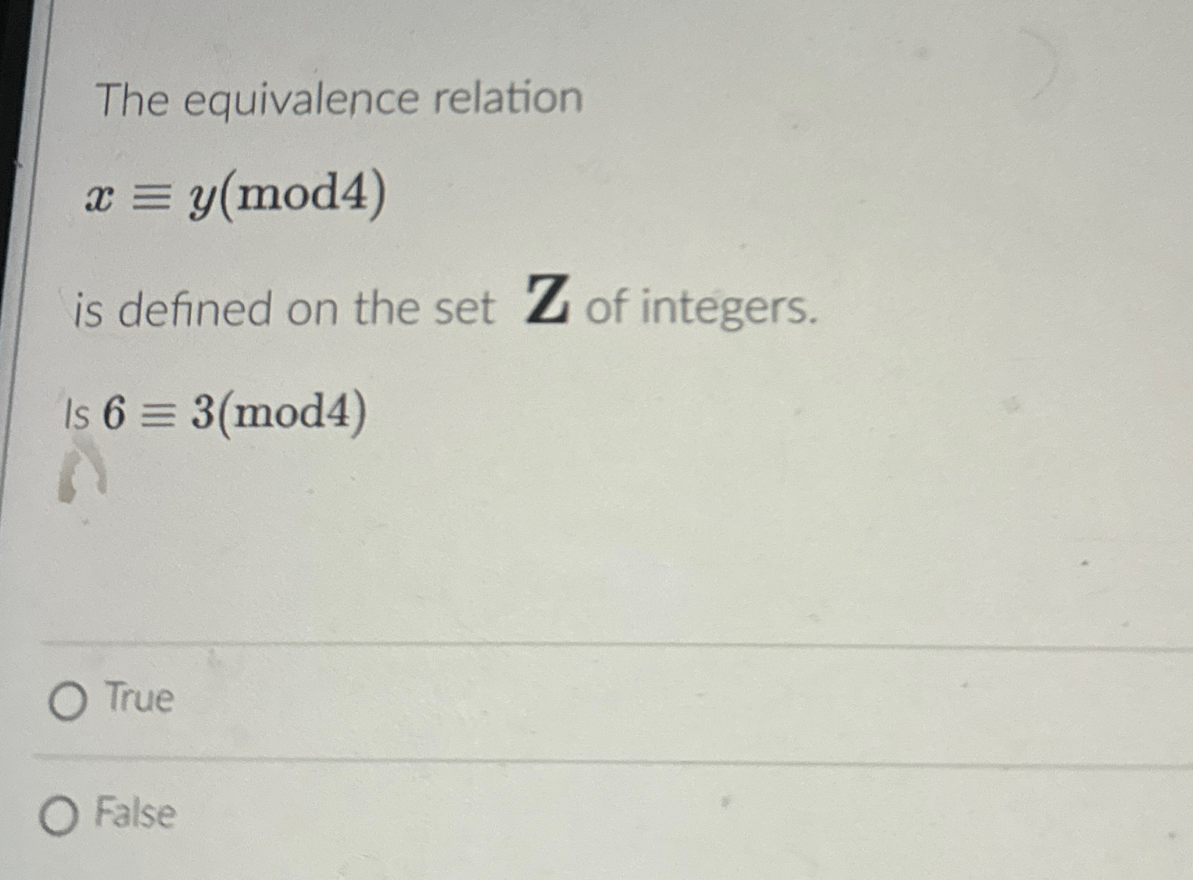 Solved The equivalence relationx-=y(mod4)is defined on the | Chegg.com