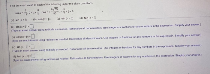 Solved Find the exact value of each of the following under | Chegg.com