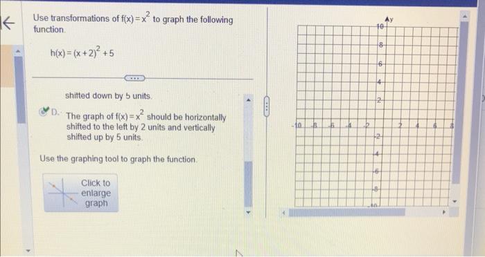 Solved Use transformations of f(x)=x2 to graph the following | Chegg.com