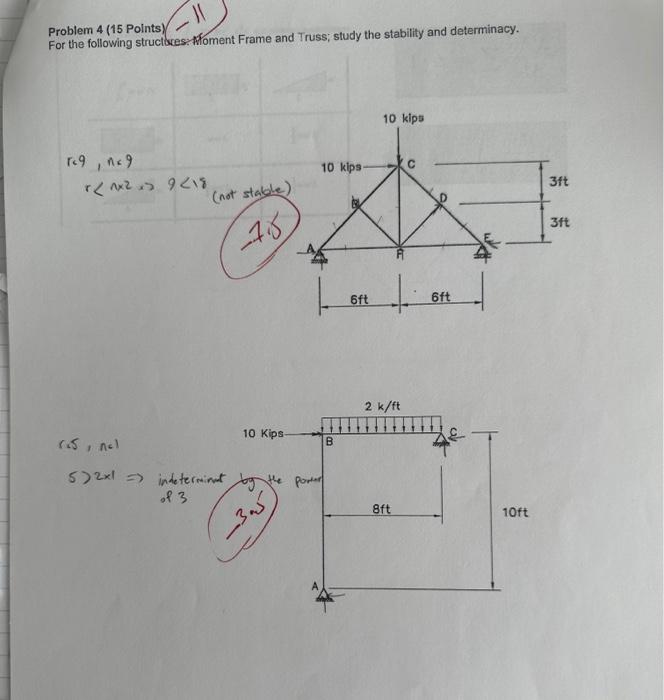 For the following structures: Moment Frame and Truss; | Chegg.com