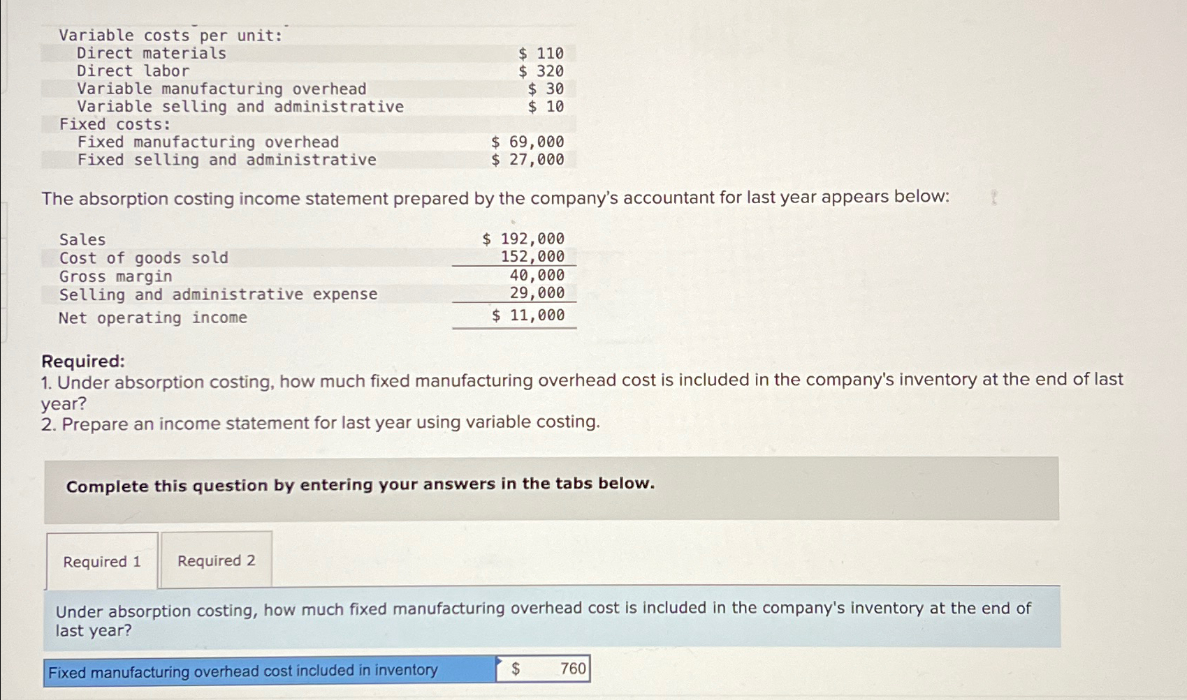 Solved \table[[Variable costs per unit:,],[Direct | Chegg.com