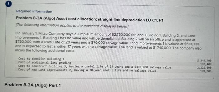 Solved Problem 8-3A (Algo) Asset cost allocation; | Chegg.com