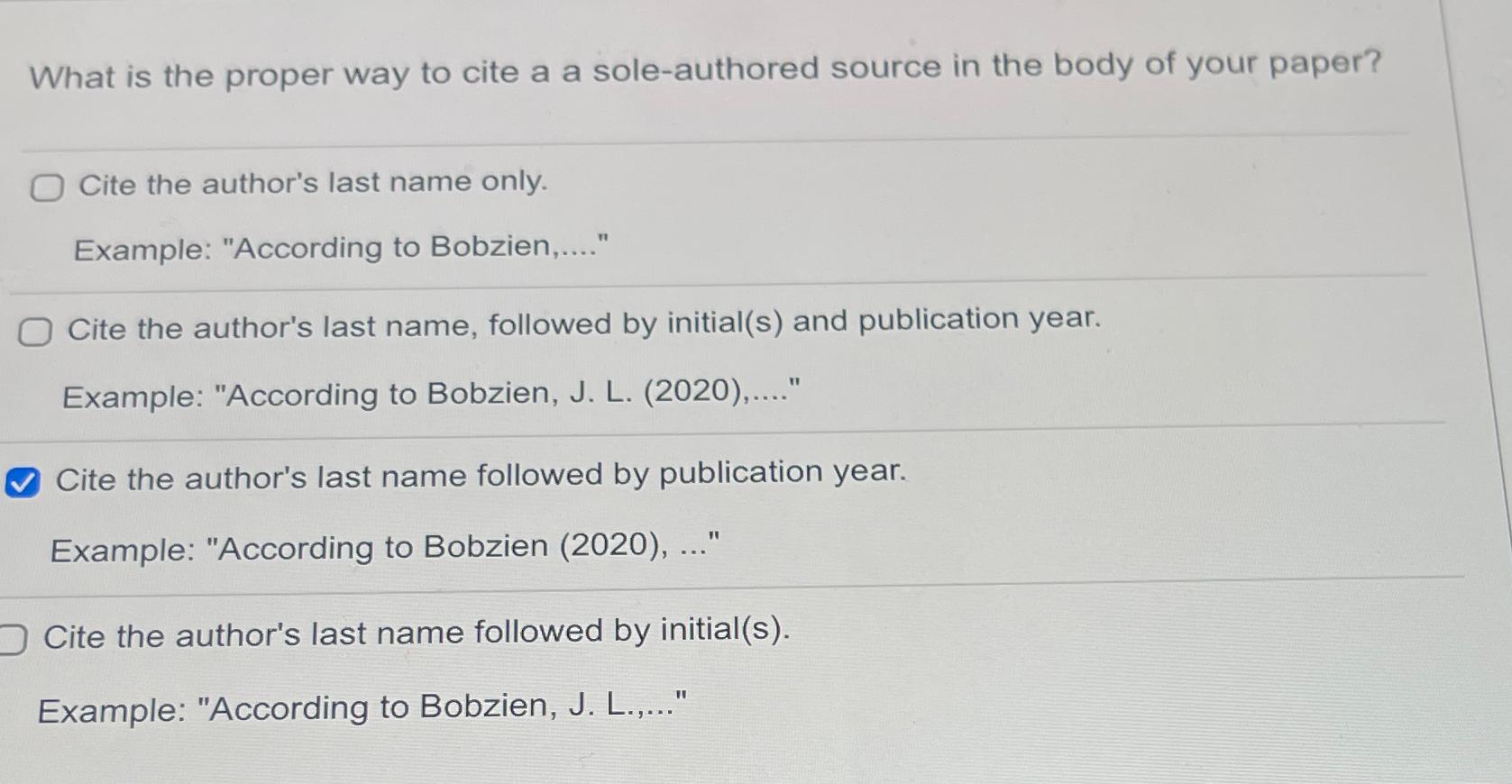 Solved What is the proper way to cite a a sole-authored | Chegg.com