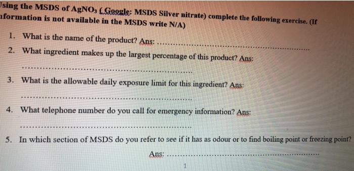 Solved Using the MSDS of AgNO3 Google: MSDS Silver nitrate) | Chegg.com