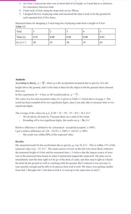 phys140 Lab: measuring the acceleration due to | Chegg.com