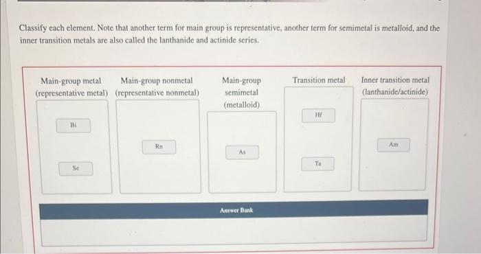 Solved Classify each element. Note that another term for | Chegg.com