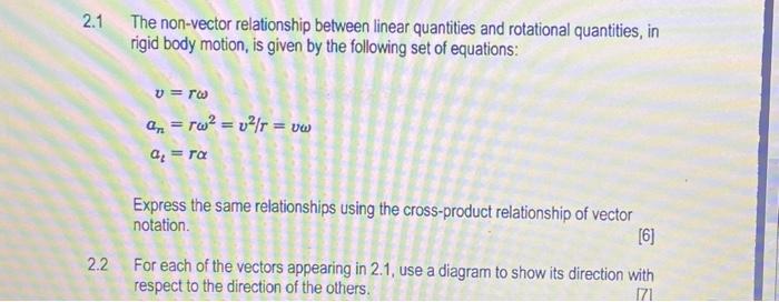 Solved 2.1 The non-vector relationship between linear | Chegg.com