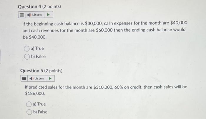 Solved If the beginning cash balance is $30,000, cash | Chegg.com