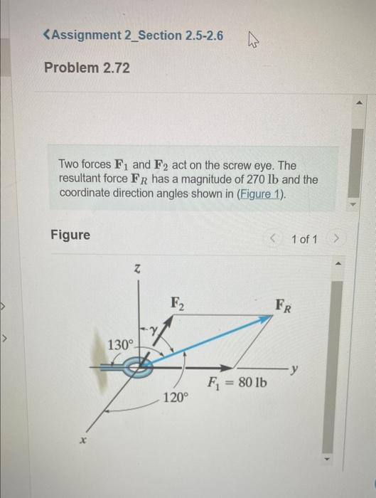 Solved Two forces F1 and F2 act on the screw eye. The | Chegg.com