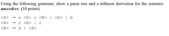 Solved Using the following grammar, show a parse tree and a | Chegg.com